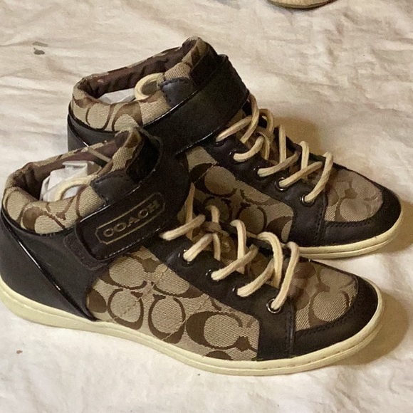 Coach | Shoes | Coach Womens Brown Zoey Hightop Sneakers Sz6m | Poshmark